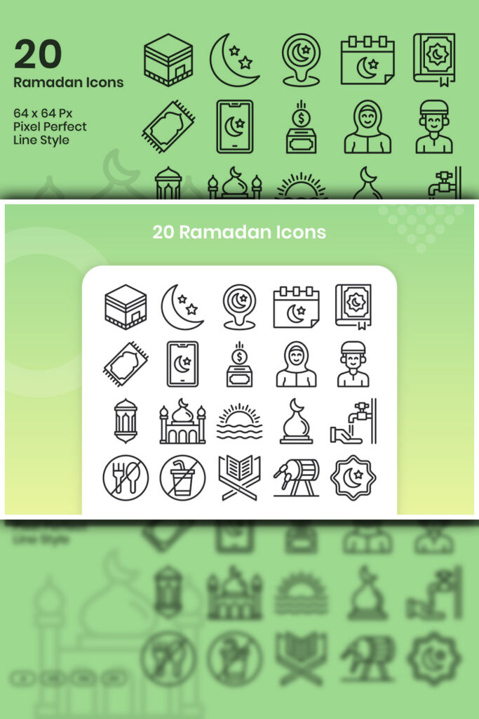 20 Aesthetic Ramadan Line Art Icons – MasterBundles