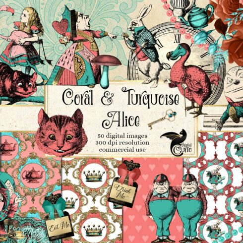Coral And Turquoise Alice In Wonderland Graphics | Master Bundles