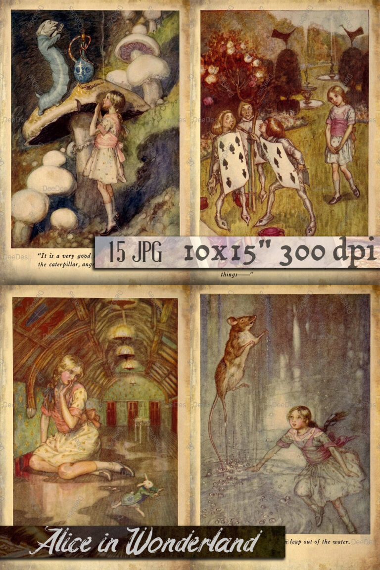 ALICE In Wonderland Clip Art. 15 Digital Paper Pack. – MasterBundles
