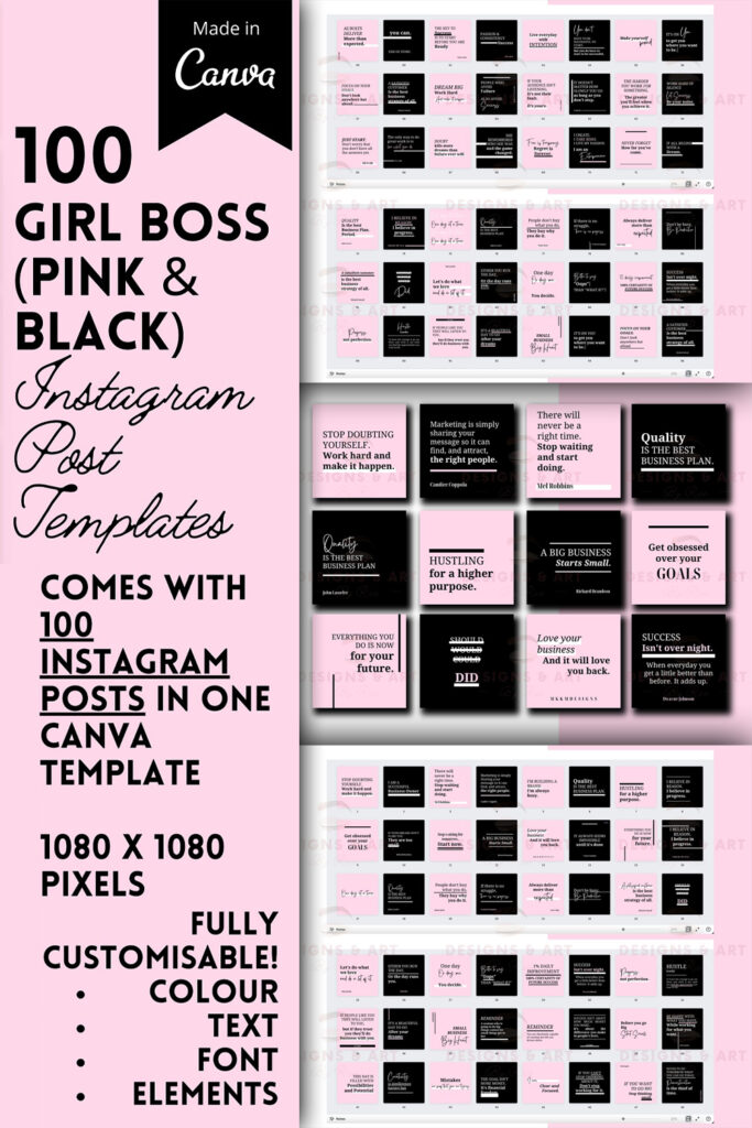 100 Pink And Black IG Post Quotes – MasterBundles