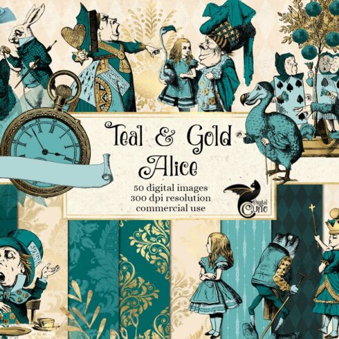 Teal And Gold Alice In Wonderland Graphics | MasterBundles