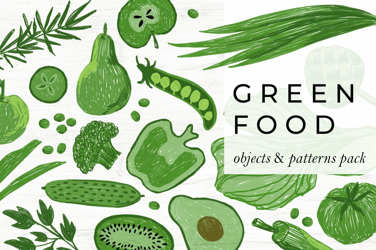 GREEN FOOD – Objects And Patterns Pack – MasterBundles