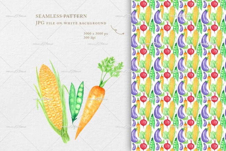 Vegetables Watercolor Clipart & Pattern - Healthy Vegan Food | Master ...