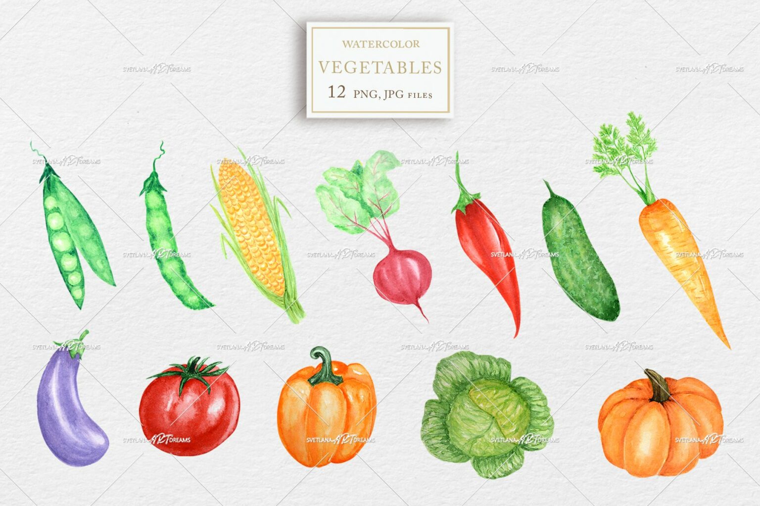 Vegetables Watercolor Clipart & Pattern - Healthy Vegan Food | Master ...