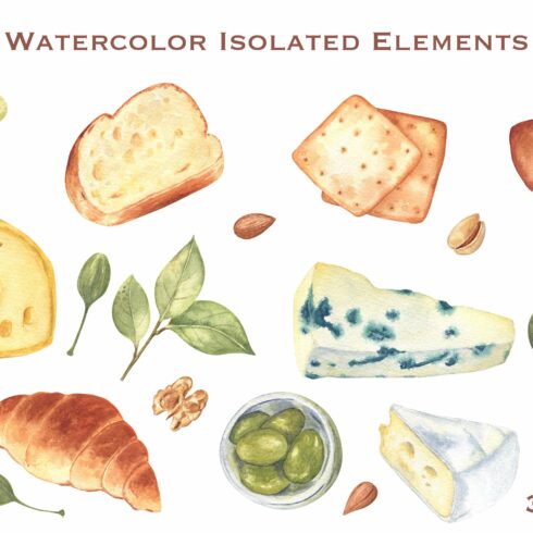 Cheese And Snacks. Watercolor Clipart, Patterns. JPG, PNG | Master Bundles