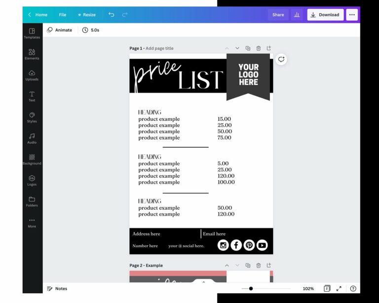 Minimalist Pricing List Template – MasterBundles
