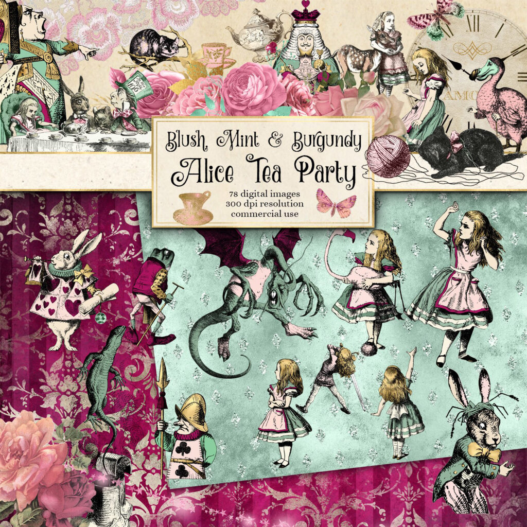Blush Mint And Burgundy Alice In Wonderland Tea Party Graphic ...