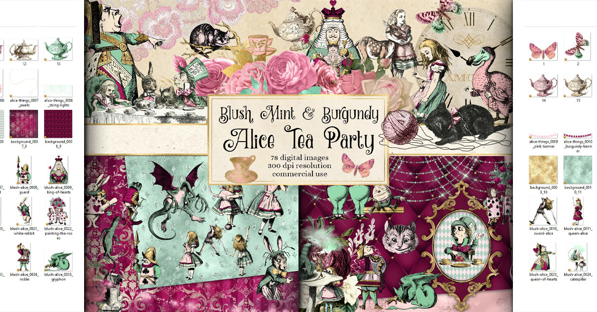 Blush Mint And Burgundy Alice In Wonderland Tea Party Graphic – MasterBundles