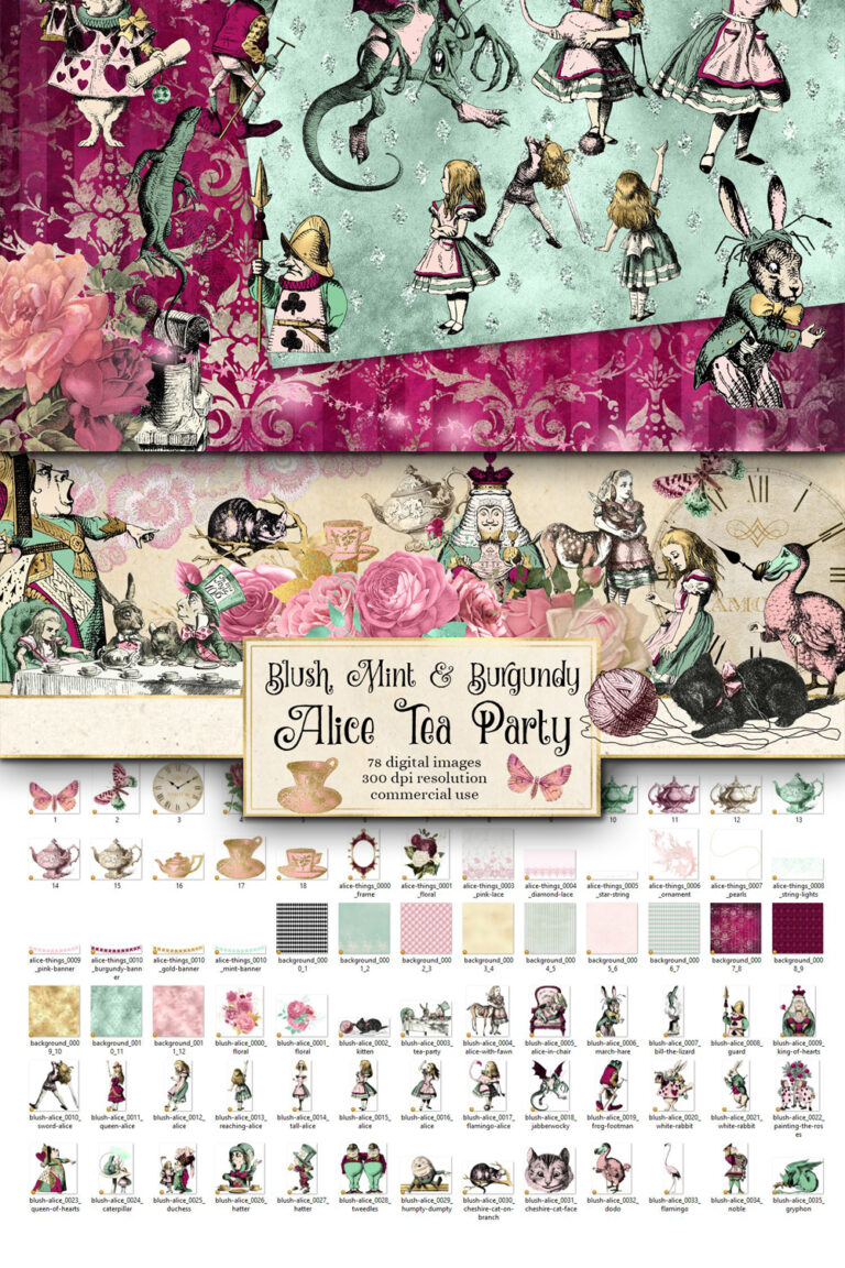Blush Mint And Burgundy Alice In Wonderland Tea Party Graphic ...