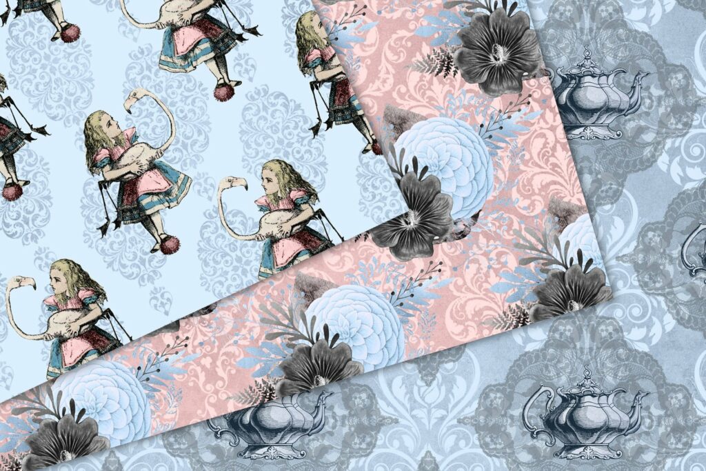 Alice In Wonderland Blue And Blush Digital Paper – MasterBundles