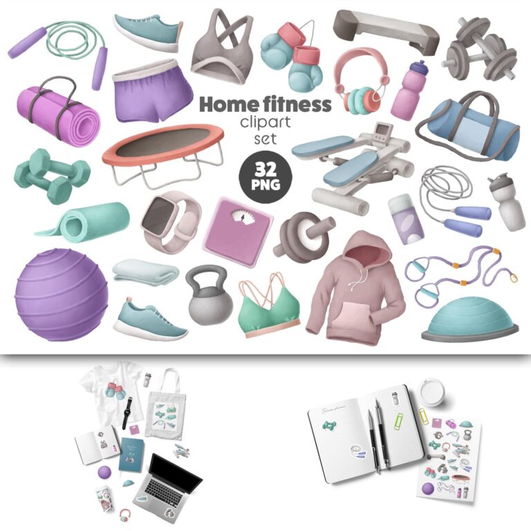 Gym & Fitness Vector Clipart And Seamless Pattern | Master Bundles
