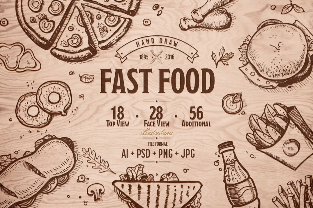 Fast Food Hand Draw Illustration Set – MasterBundles
