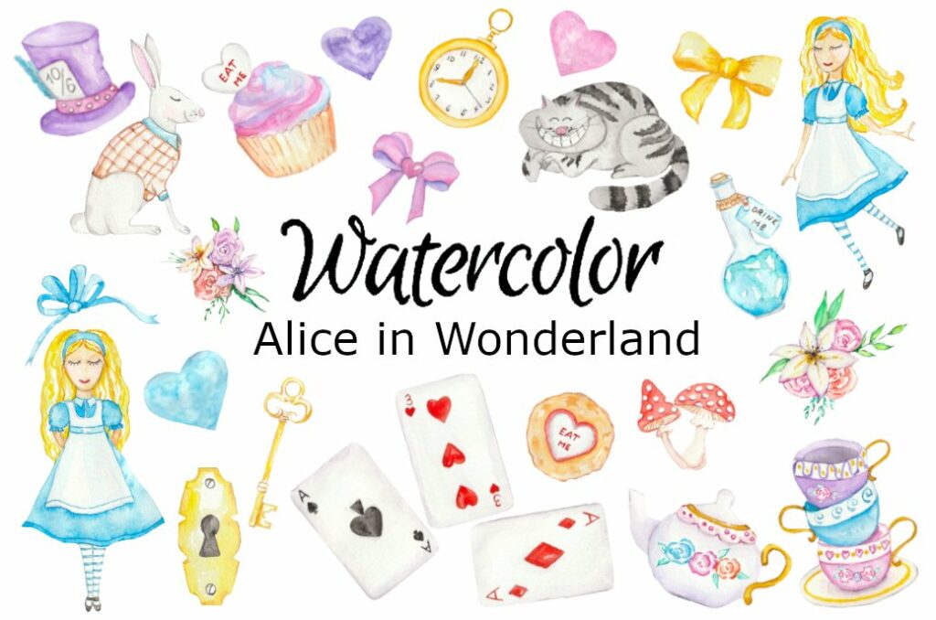 WATERCOLOR CLIPART Alice In Wonderland Fairy Tale Book Tea – MasterBundles