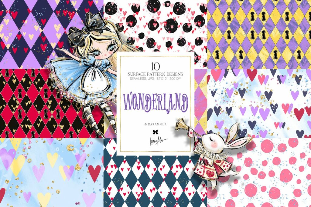 Alice In Wonderland Basic Patterns – MasterBundles