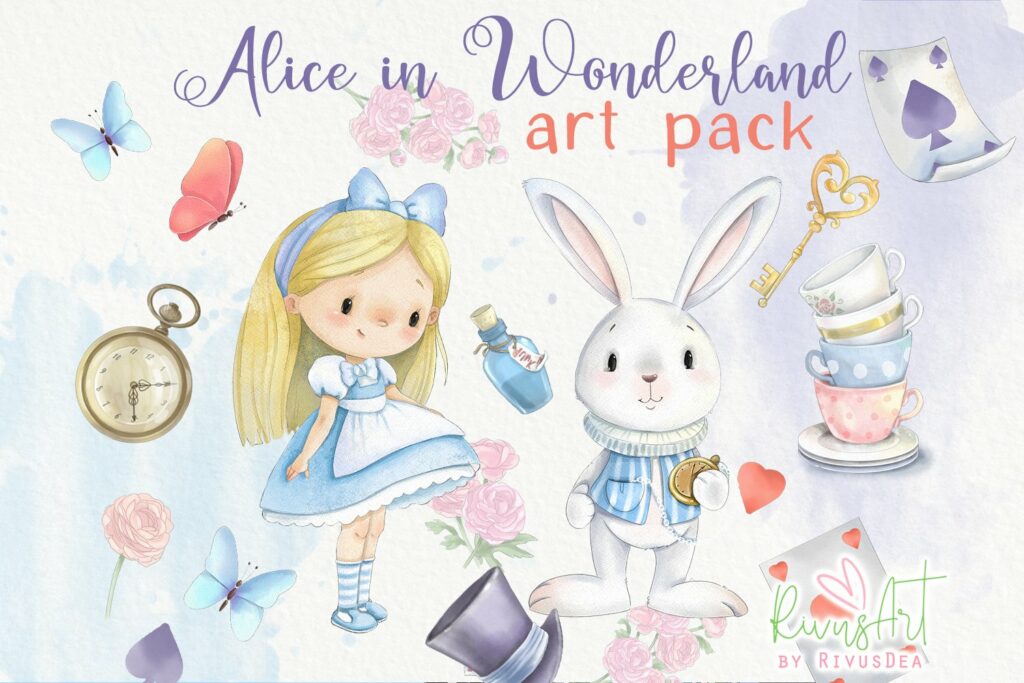 Alice In Wonderland PNG Clipart. Watercolor Alice Art Bundle ...