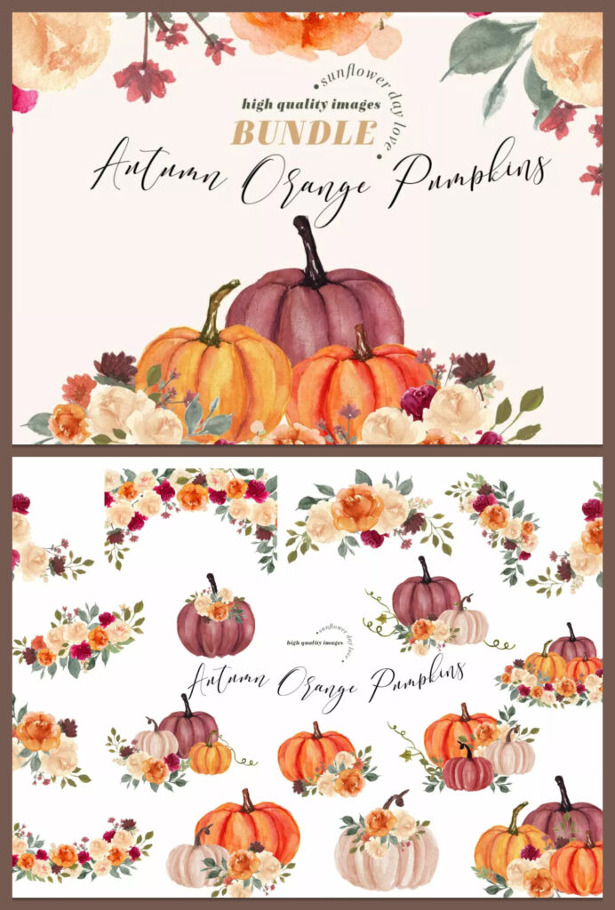 Burnt Orange Pumpkin Bundle Clipart | Master Bundles