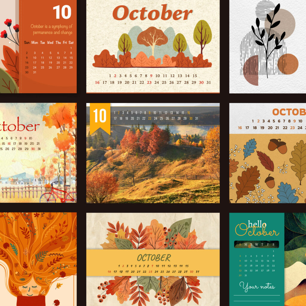 10 Free Editable October Calendars – MasterBundles