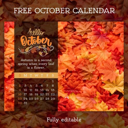 10 Free Editable October Calendars – MasterBundles