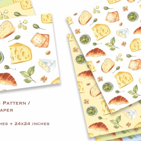 Cheese And Snacks. Watercolor Clipart, Patterns. JPG, PNG | Master Bundles