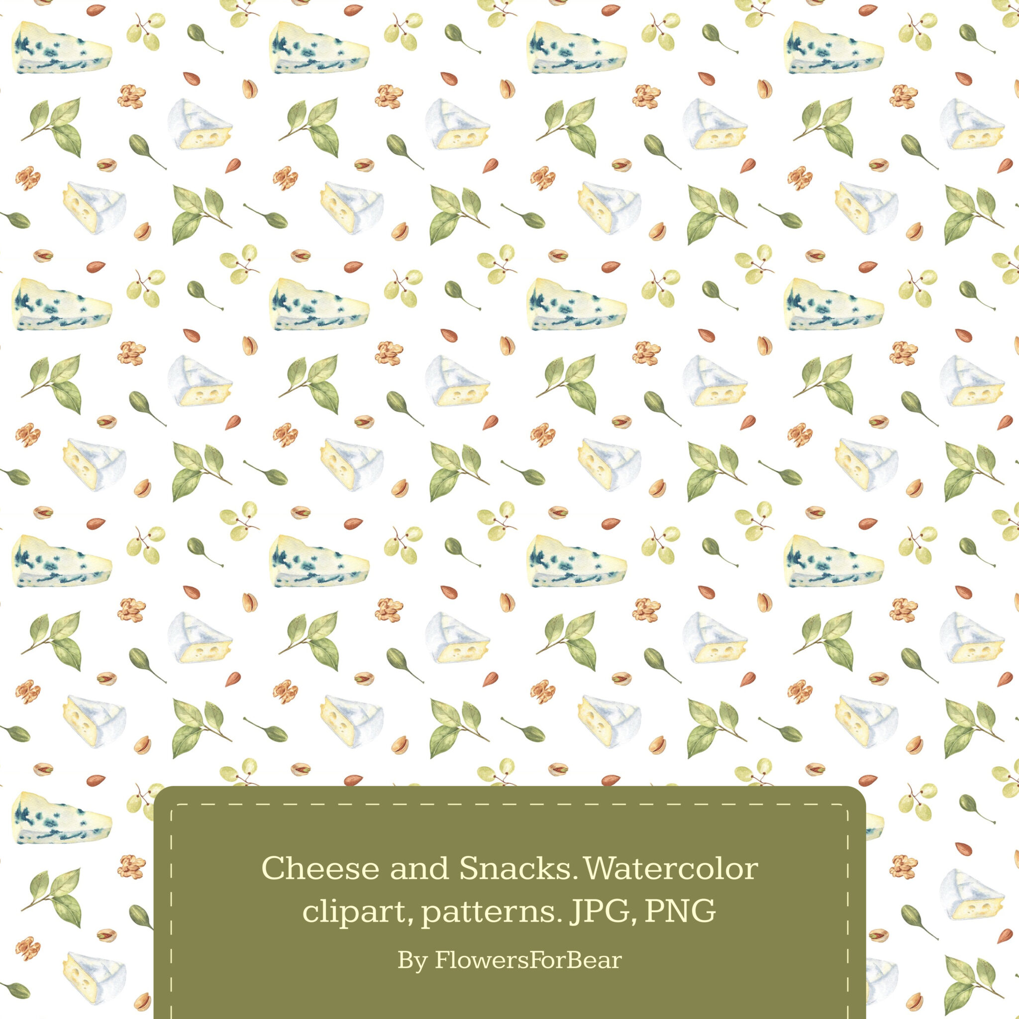 Cheese And Snacks. Watercolor Clipart, Patterns | Master Bundles