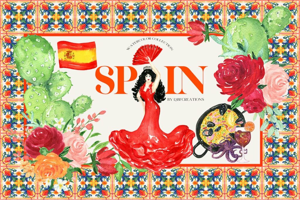 Spain. Tiles Watercolor Clipart – MasterBundles