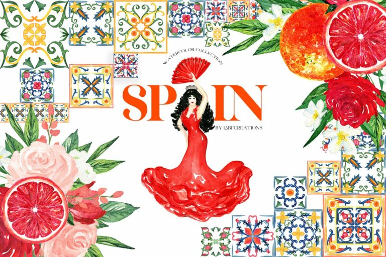 Spain. Tiles Watercolor Clipart – MasterBundles