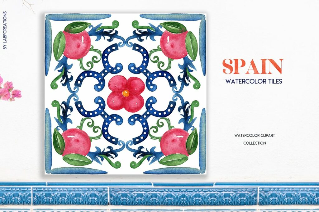 Spain. Tiles Watercolor Clipart – MasterBundles
