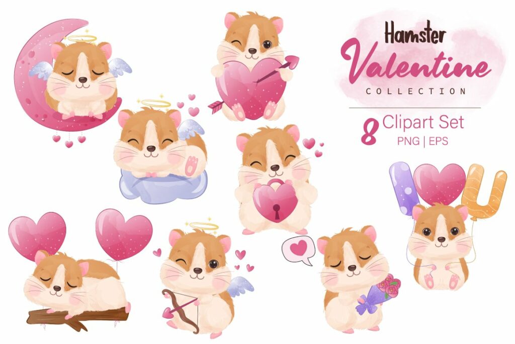 Cute Valentine Hamster Clipart Set – MasterBundles