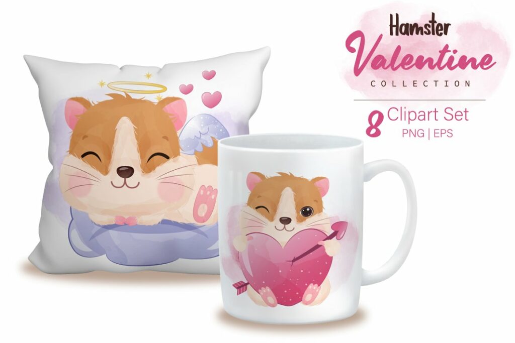 Cute Valentine Hamster Clipart Set – MasterBundles
