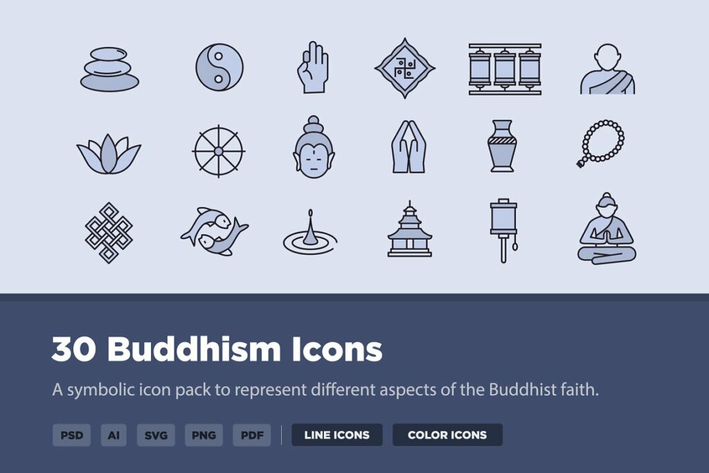 30 Buddhism Icons – MasterBundles