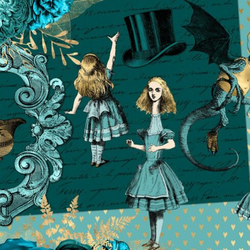 Teal And Gold Alice In Wonderland Graphics | MasterBundles