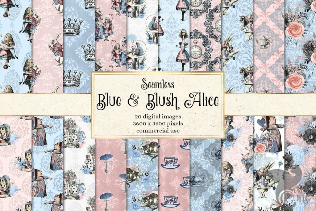 Alice In Wonderland Blue And Blush Digital Paper – MasterBundles