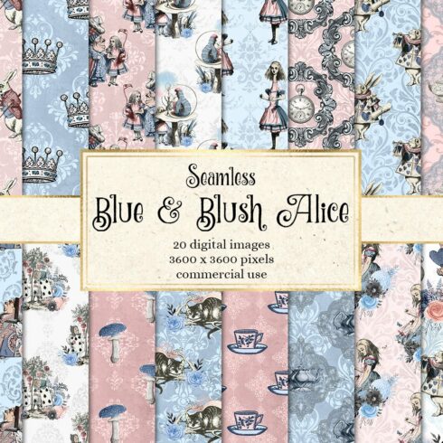 Alice In Wonderland Blue And Blush Digital Paper | Master Bundles