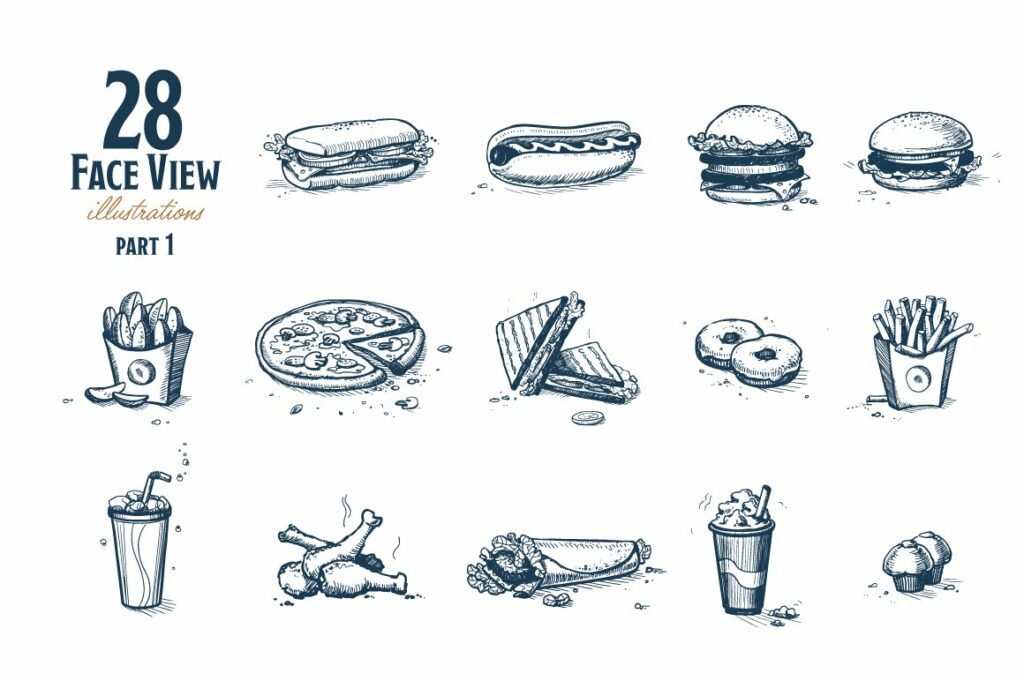Fast Food Hand Draw Illustration Set – MasterBundles