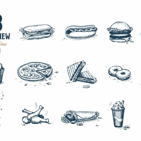 Fast Food Hand Draw Illustration Set | Master Bundles