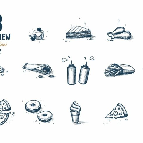 Fast Food Hand Draw Illustration Set | Master Bundles