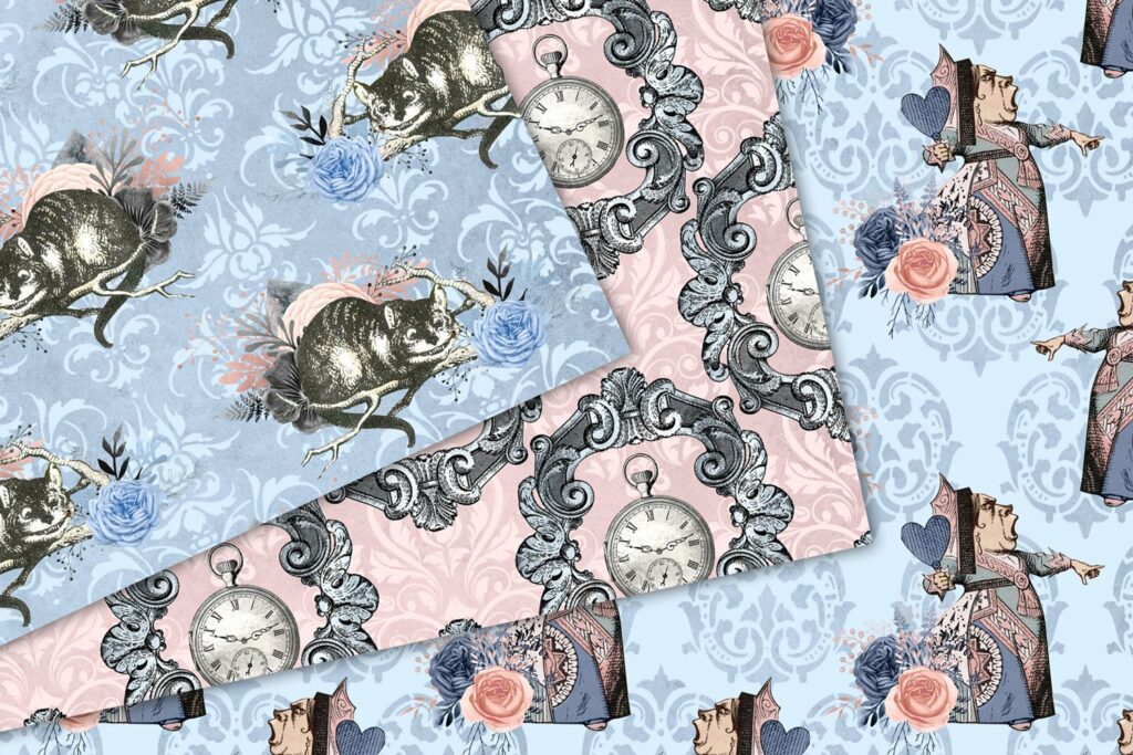 Alice In Wonderland Blue And Blush Digital Paper – MasterBundles