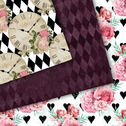 Blush Mint And Burgundy Alice In Wonderland Digital Paper | Master Bundles