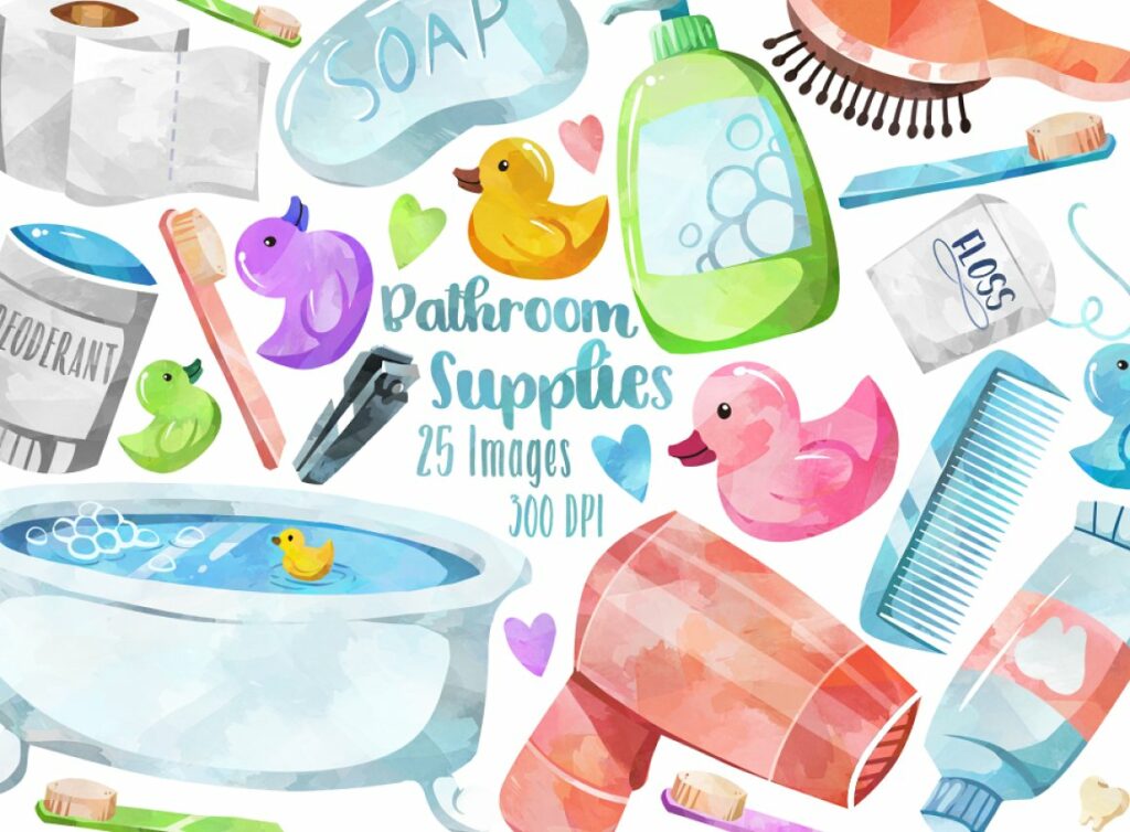Watercolor Bathroom Supplies Clipart – MasterBundles