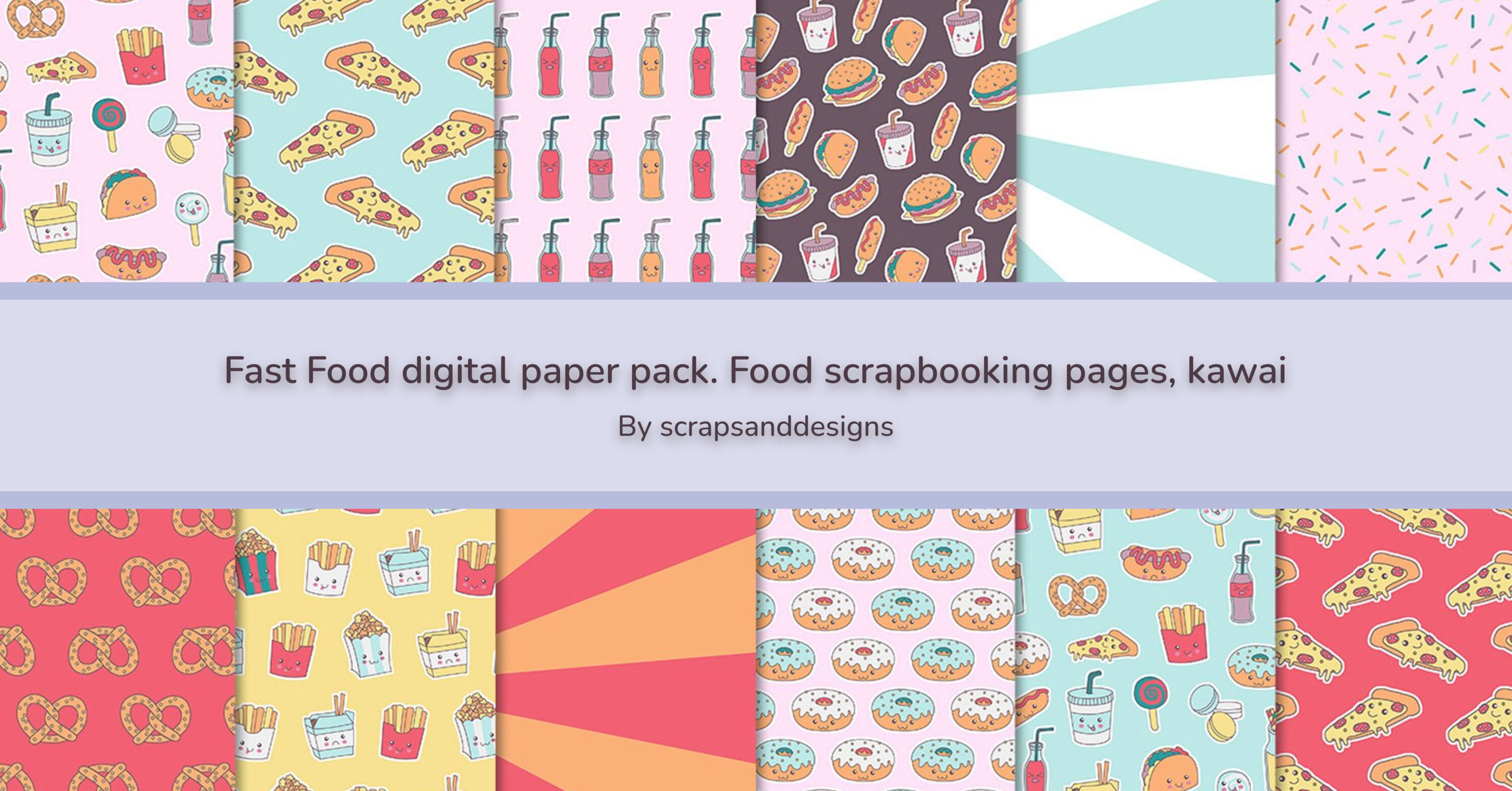 Fast Food Digital Paper Pack. Food Scrapbooking Pages, Kawai ...