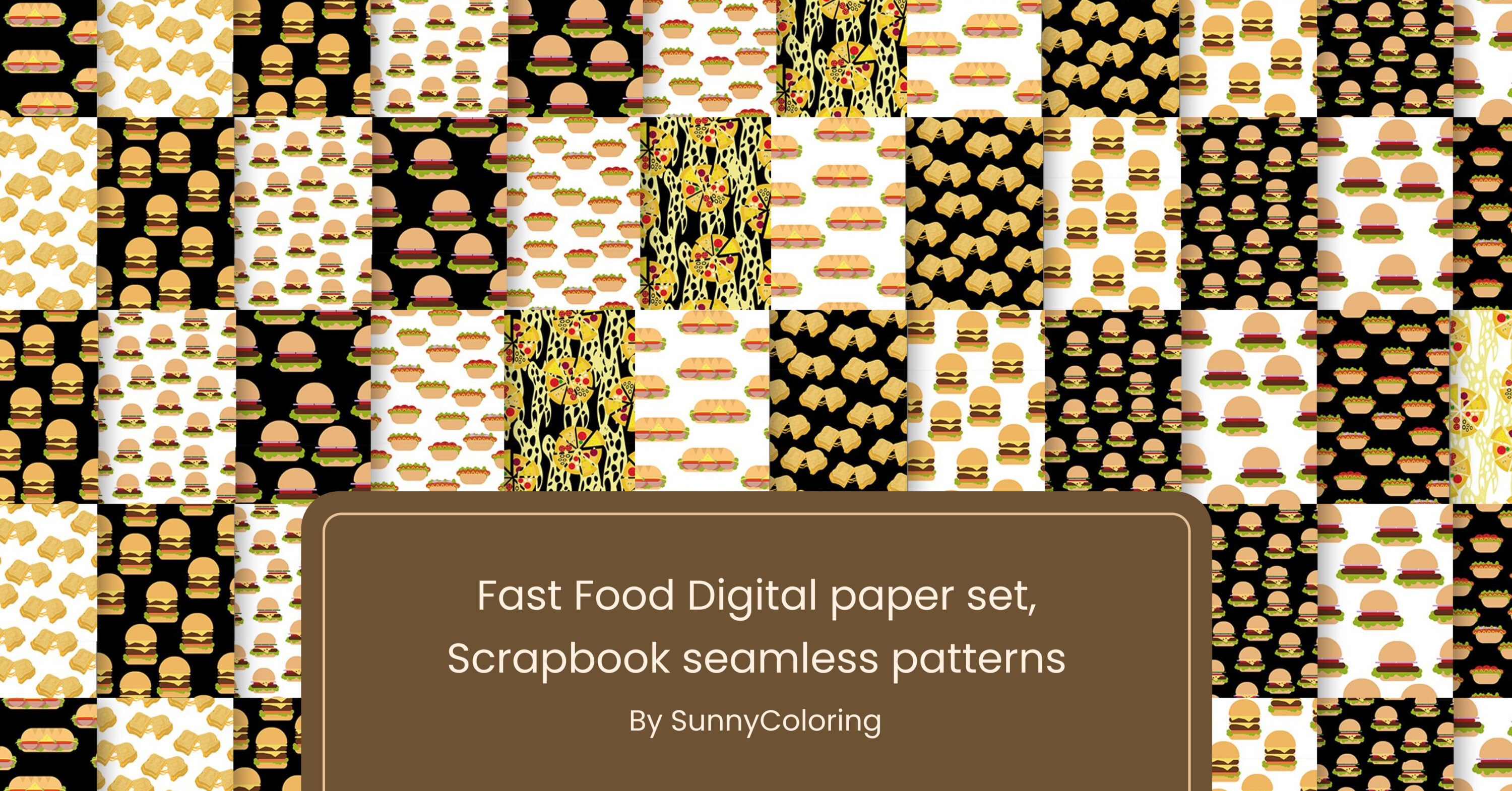 Fast Food Digital Paper Set, Scrapbook Seamless Patterns – MasterBundles