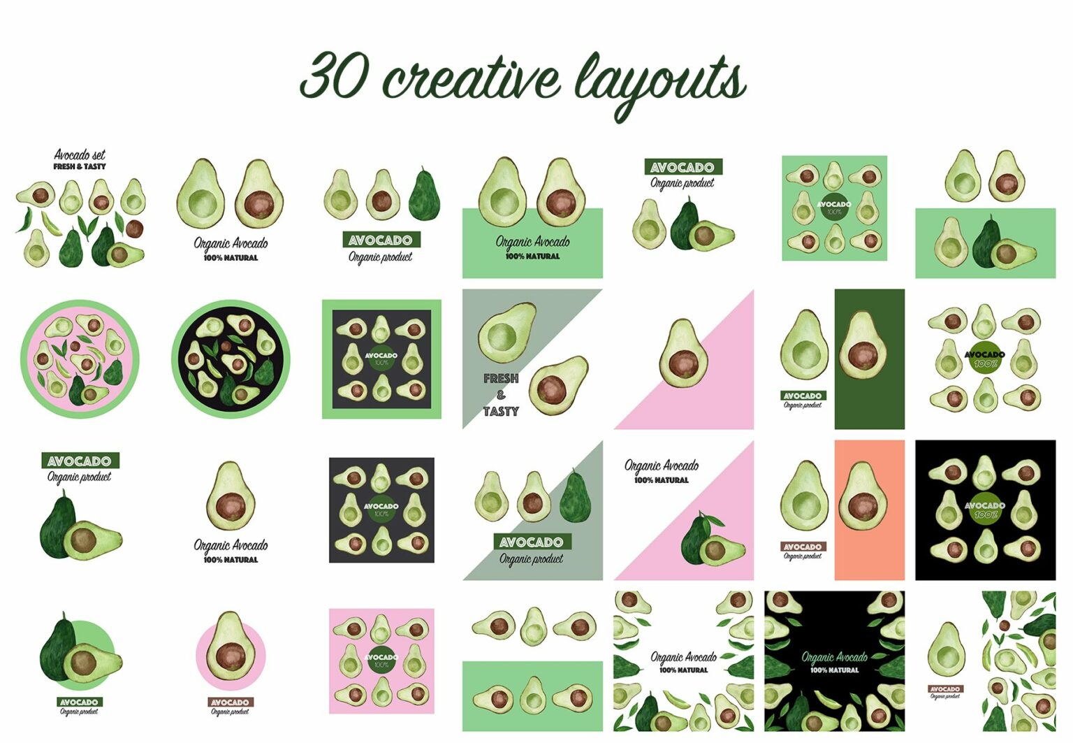 Watercolor Avocado Clipart, Bundle, Vegan Healthy Food Art – MasterBundles