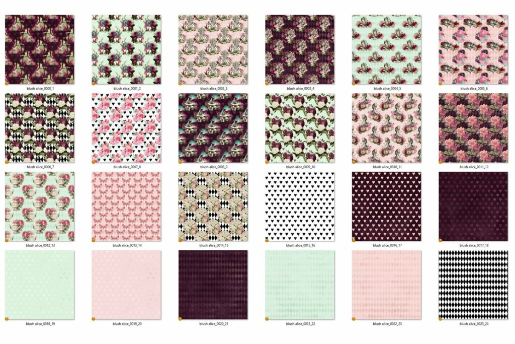 Blush Mint And Burgundy Alice In Wonderland Digital Paper – MasterBundles