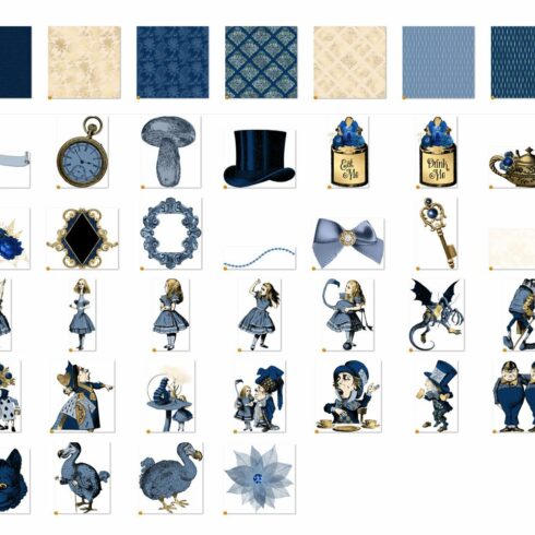 Navy Blue And Gold Alice In Wonderland Graphics | Master Bundles