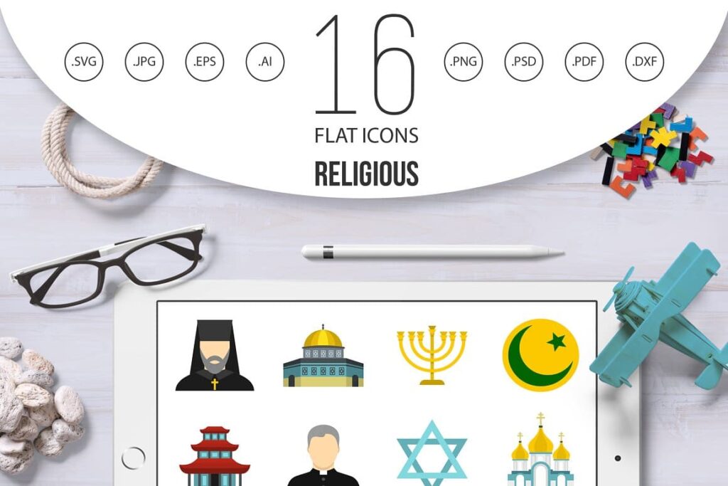 Religious Symbol Icons Set, Flat Sty – MasterBundles