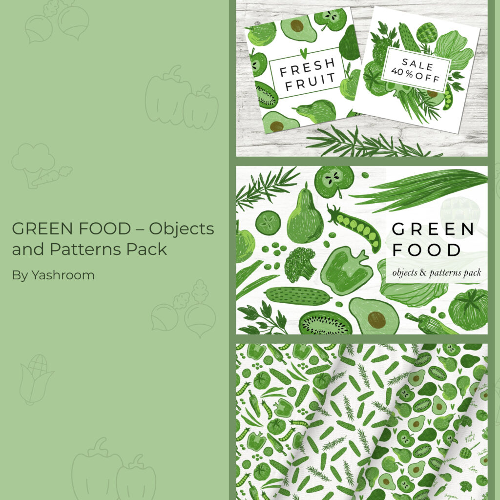 GREEN FOOD – Objects And Patterns Pack – MasterBundles