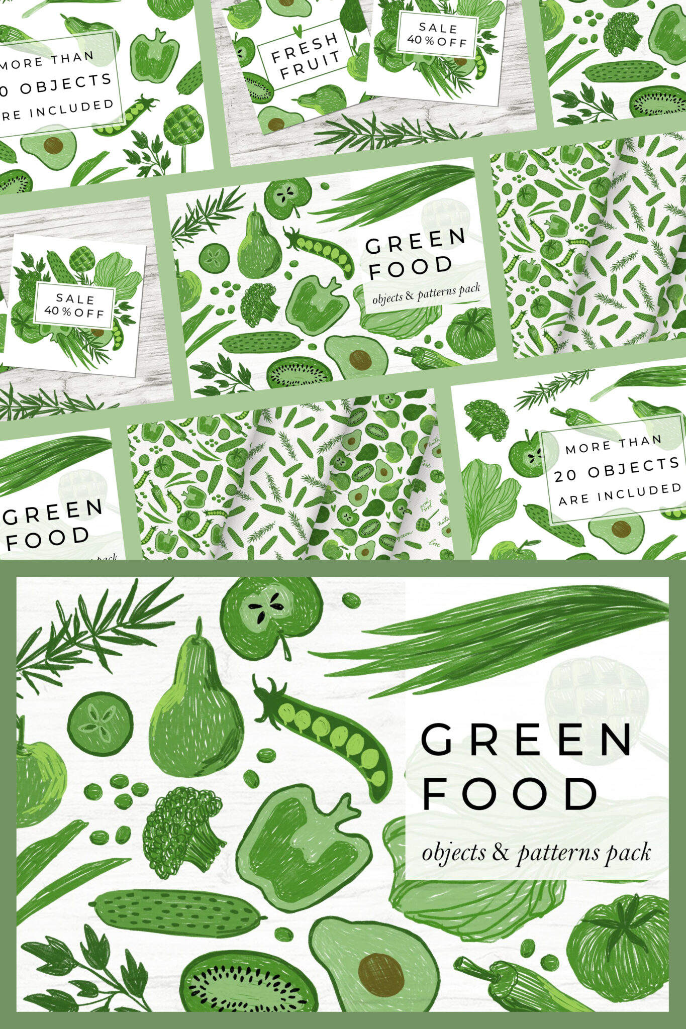 GREEN FOOD – Objects And Patterns Pack – MasterBundles