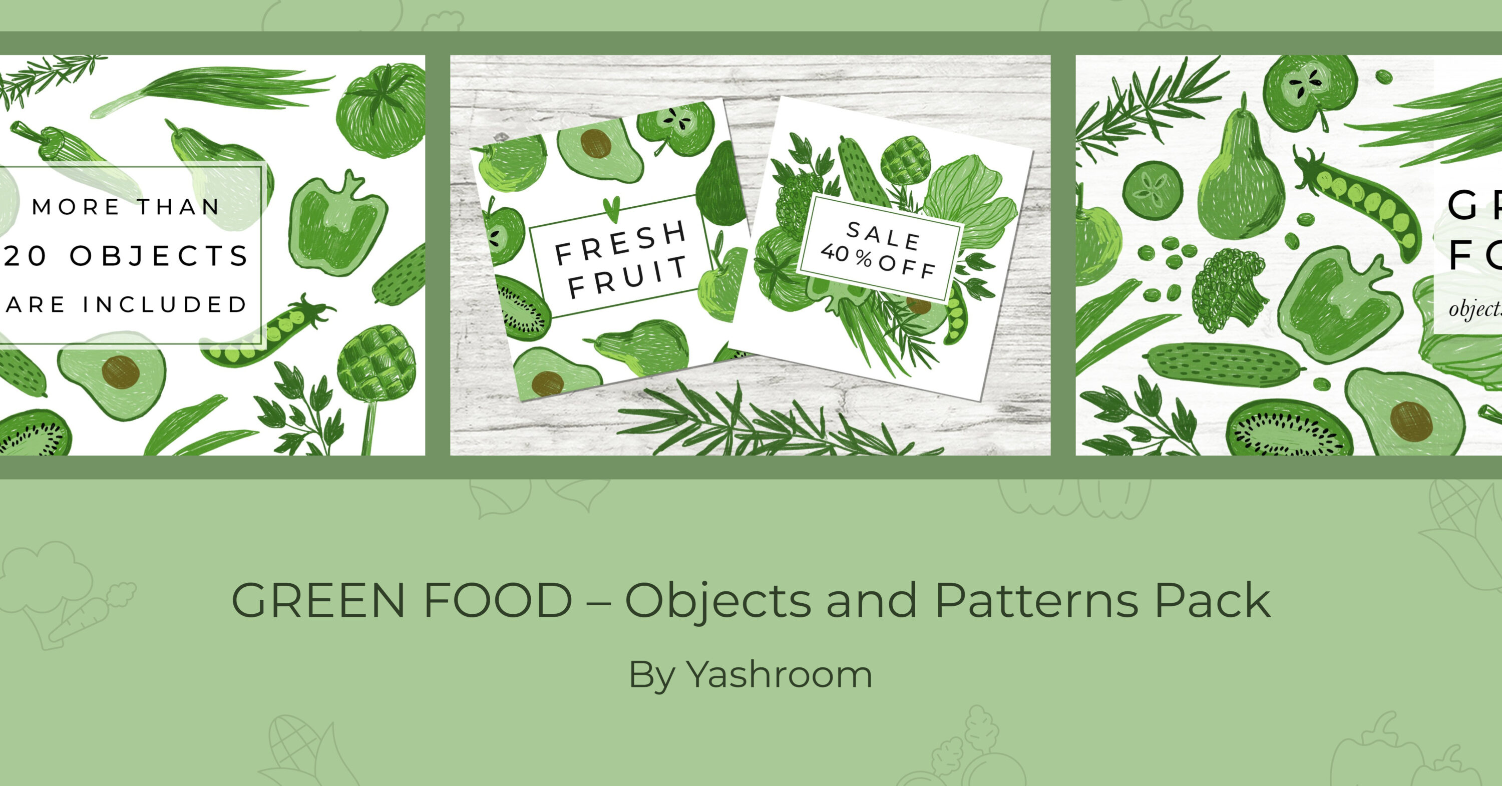 GREEN FOOD – Objects And Patterns Pack – MasterBundles