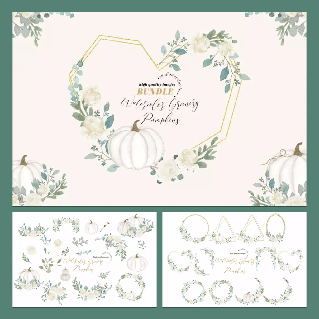 Greenery Pumpkin Bundle Clipart – MasterBundles
