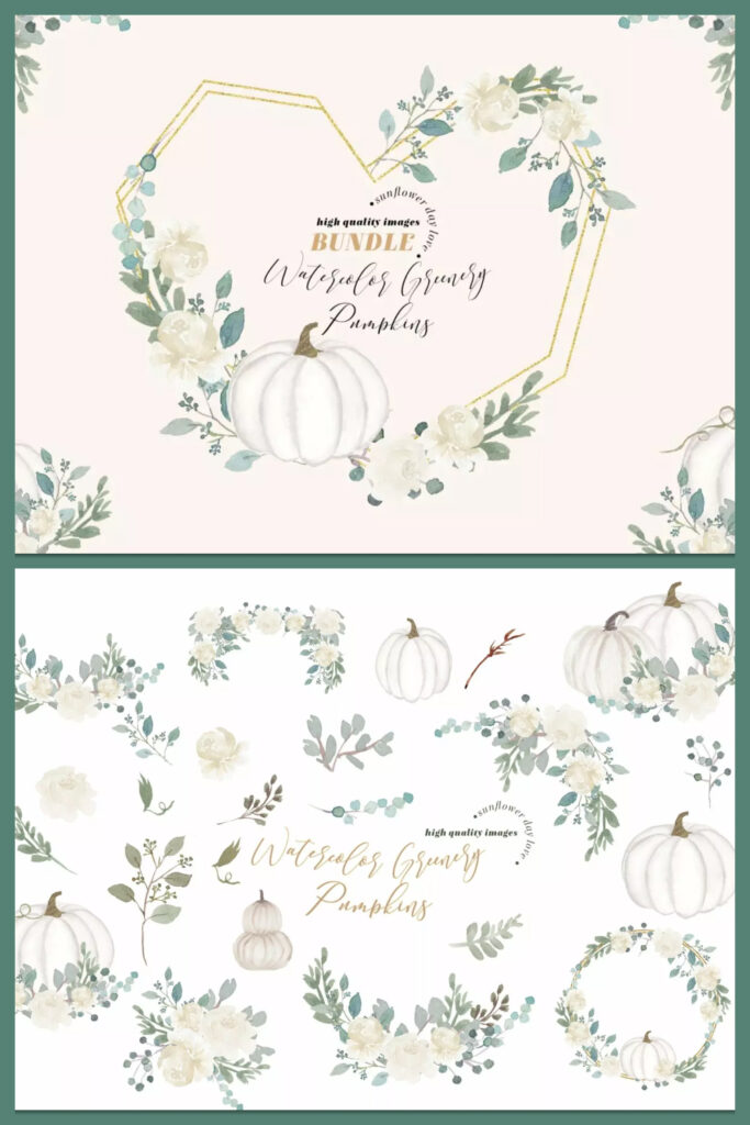 Greenery Pumpkin Bundle Clipart – MasterBundles